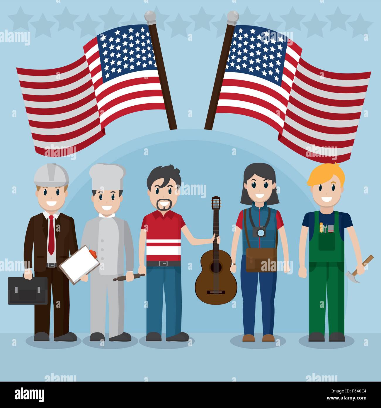 Jobs and professions labor day cartoon vector illustration graphic ...