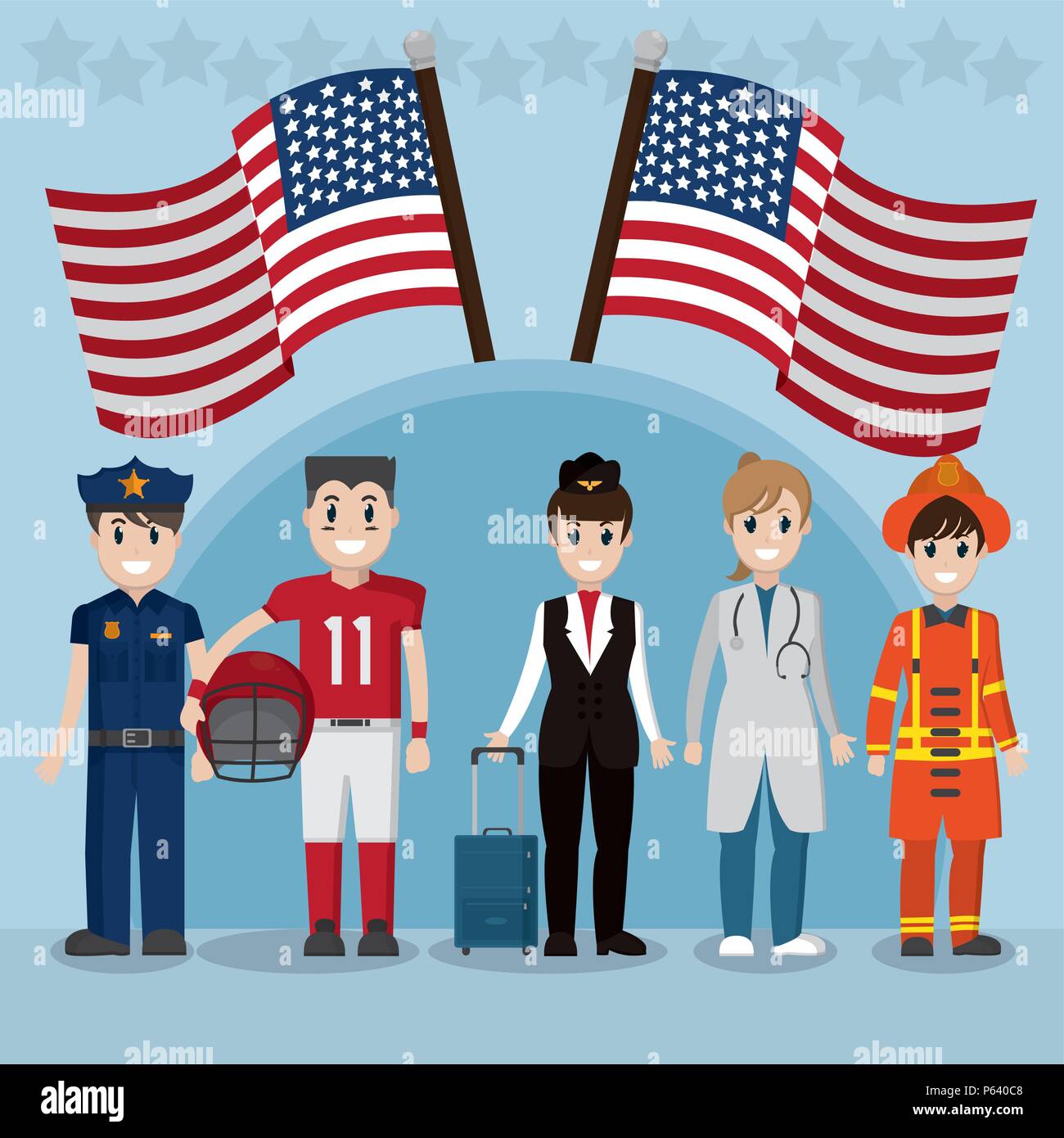 Jobs and professions labor day cartoon vector illustration graphic ...