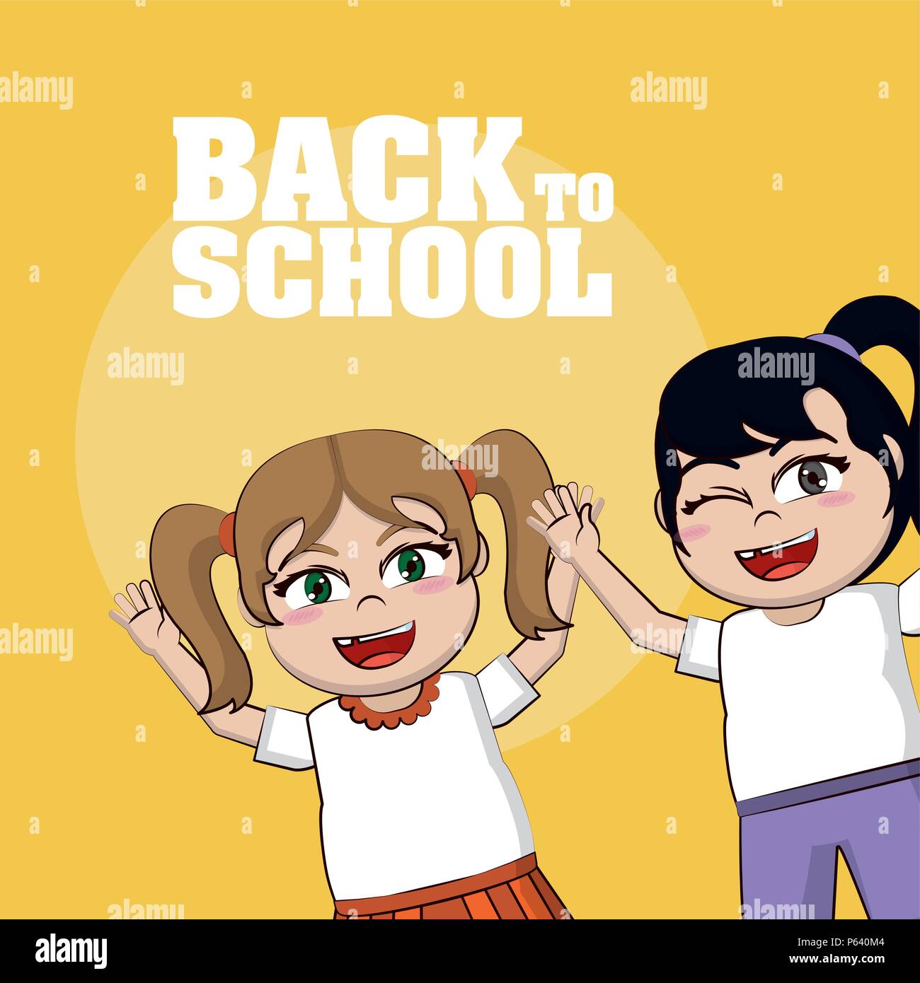 Cute girls students back to school cartoons vector illustration graphic ...