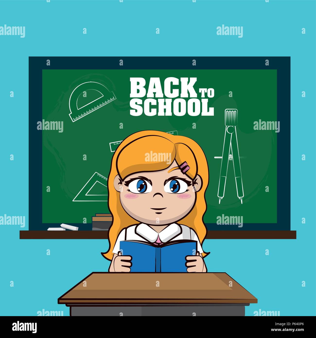 Cute student girl front blackboard back to school cartoons vector ...