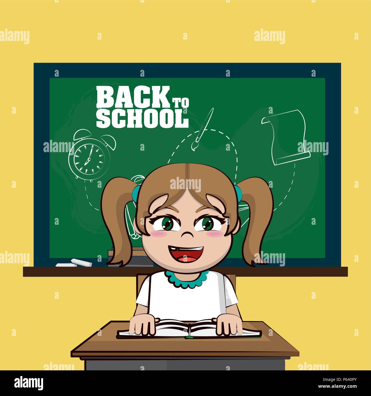 Cute student girl front blackboard back to school cartoons vector ...