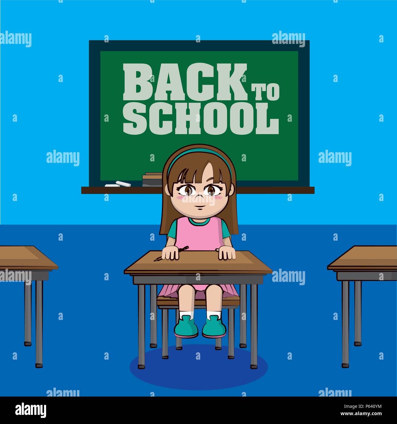 Cute student girl front blackboard back to school cartoons vector ...