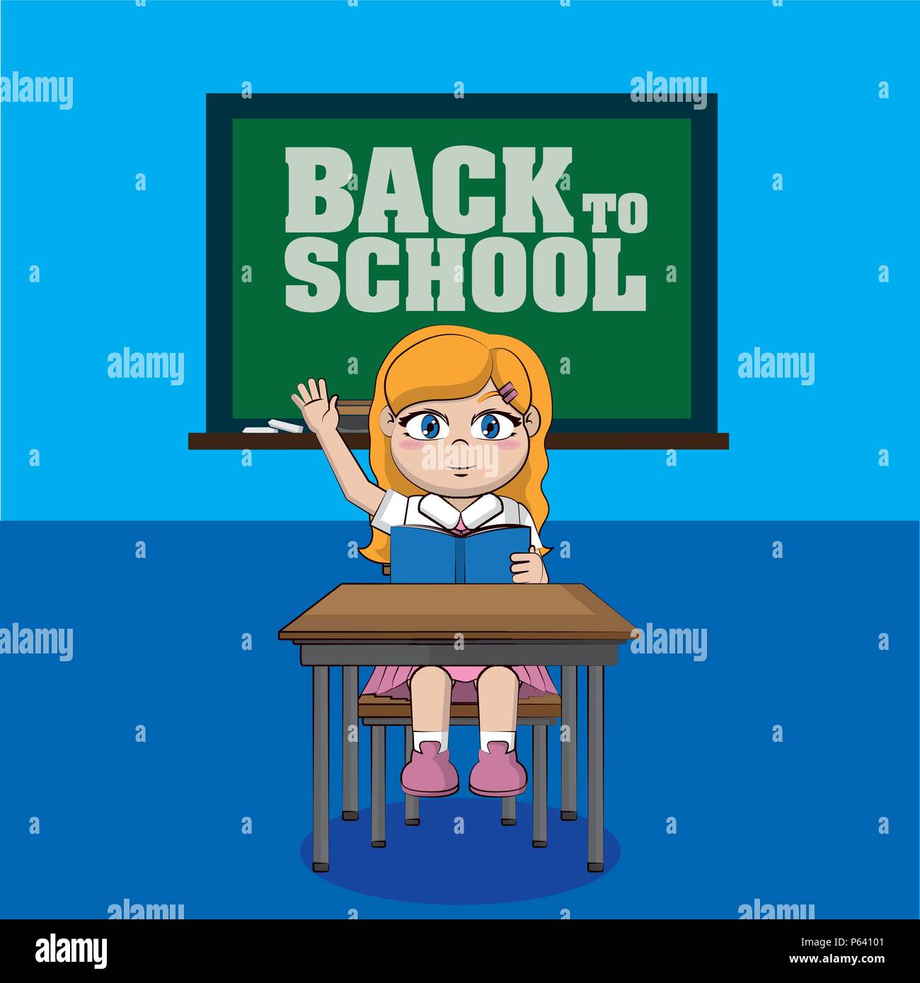 Cute student girl front blackboard back to school cartoons vector ...