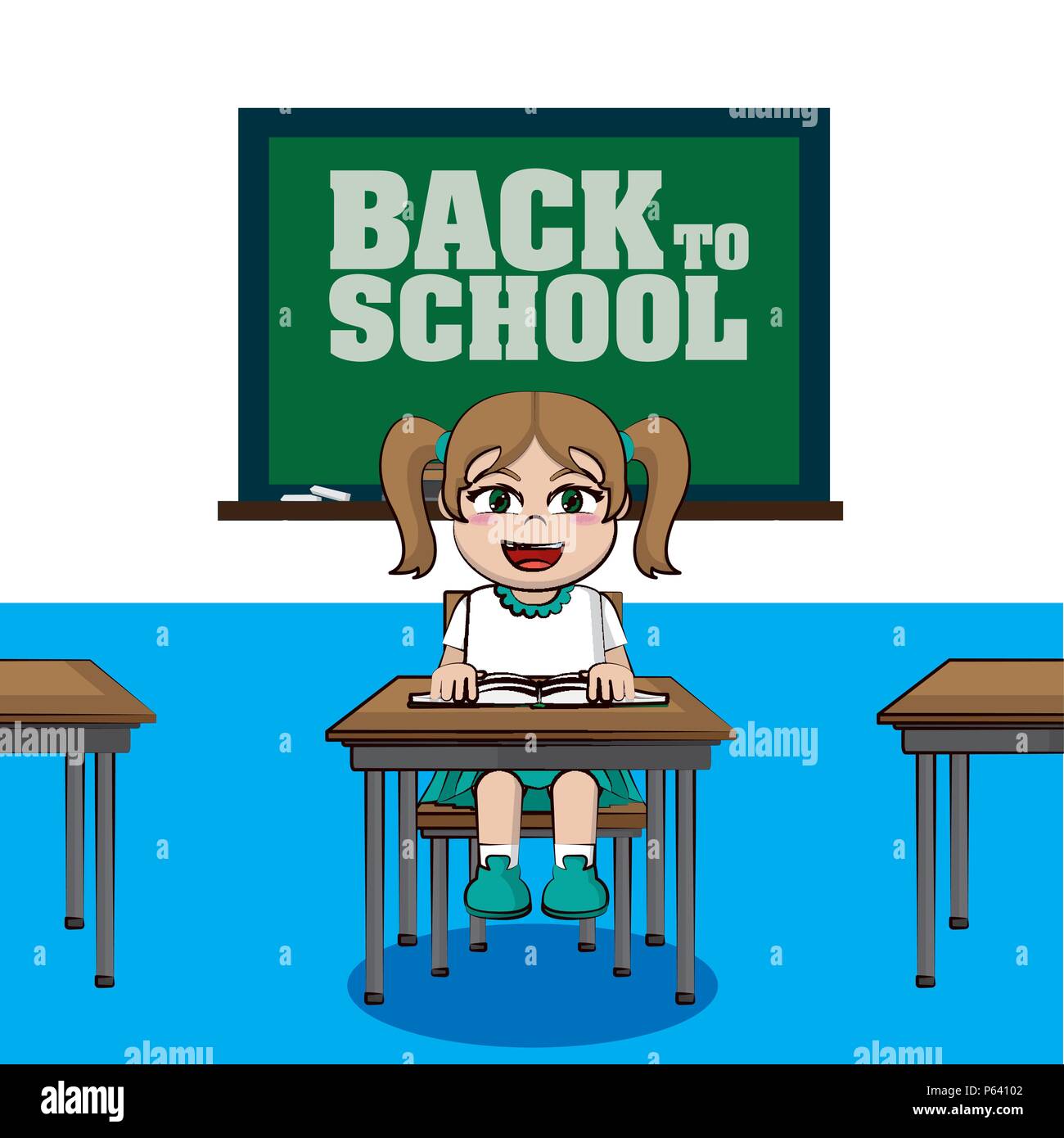 Cute student girl front blackboard back to school cartoons vector ...