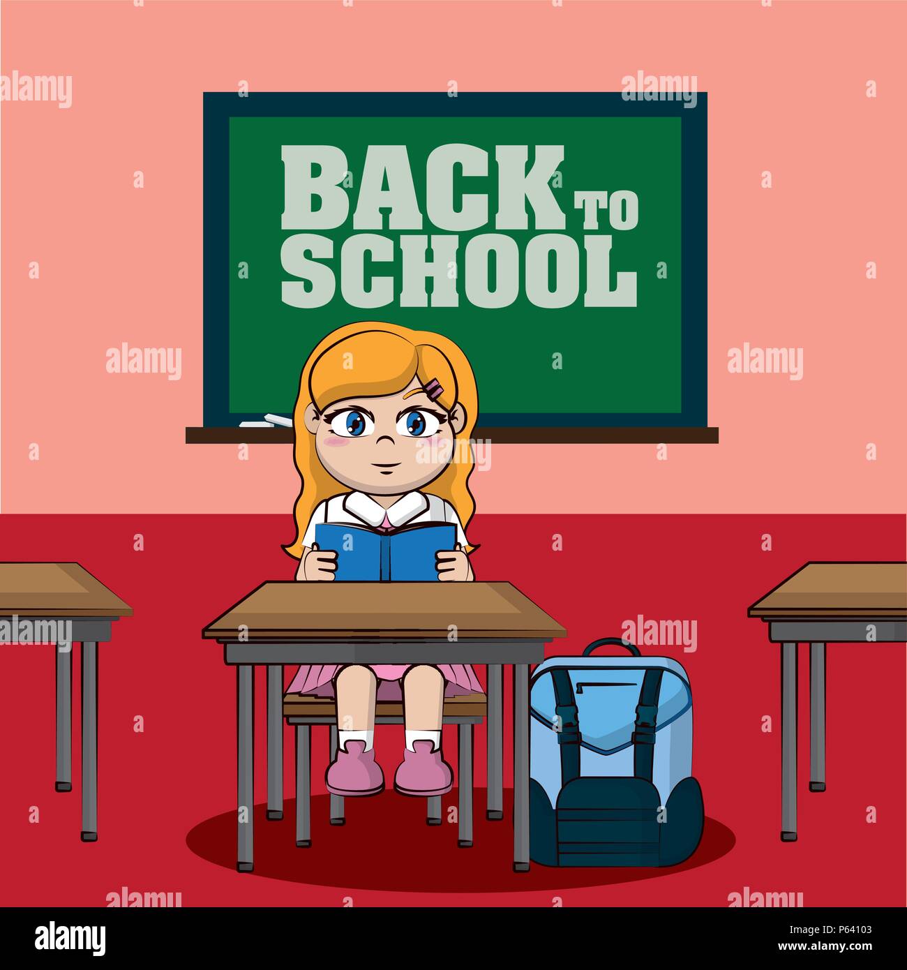 Cute student girl front blackboard back to school cartoons vector ...