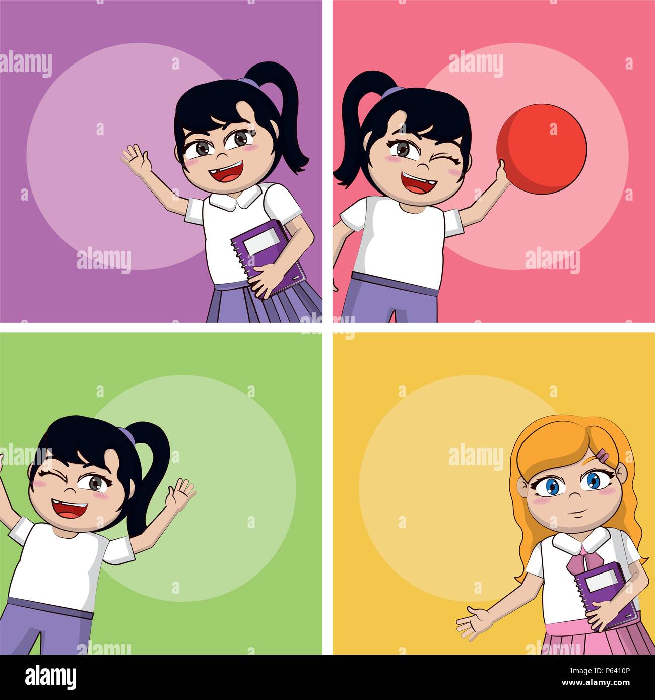 Cute school girls square frames vector illustration graphic design ...