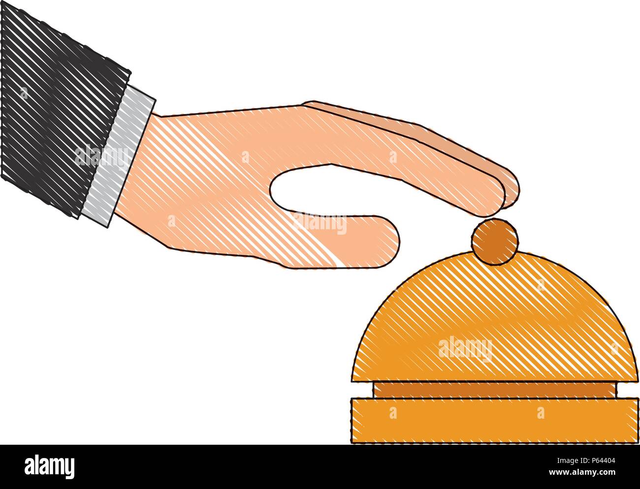 hand touching hotel bell service vector illustration drawing Stock ...