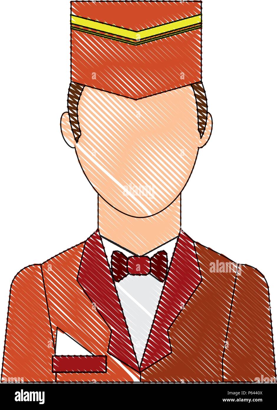 hotel staff bellboy in uniform portrait vector illustration drawing ...