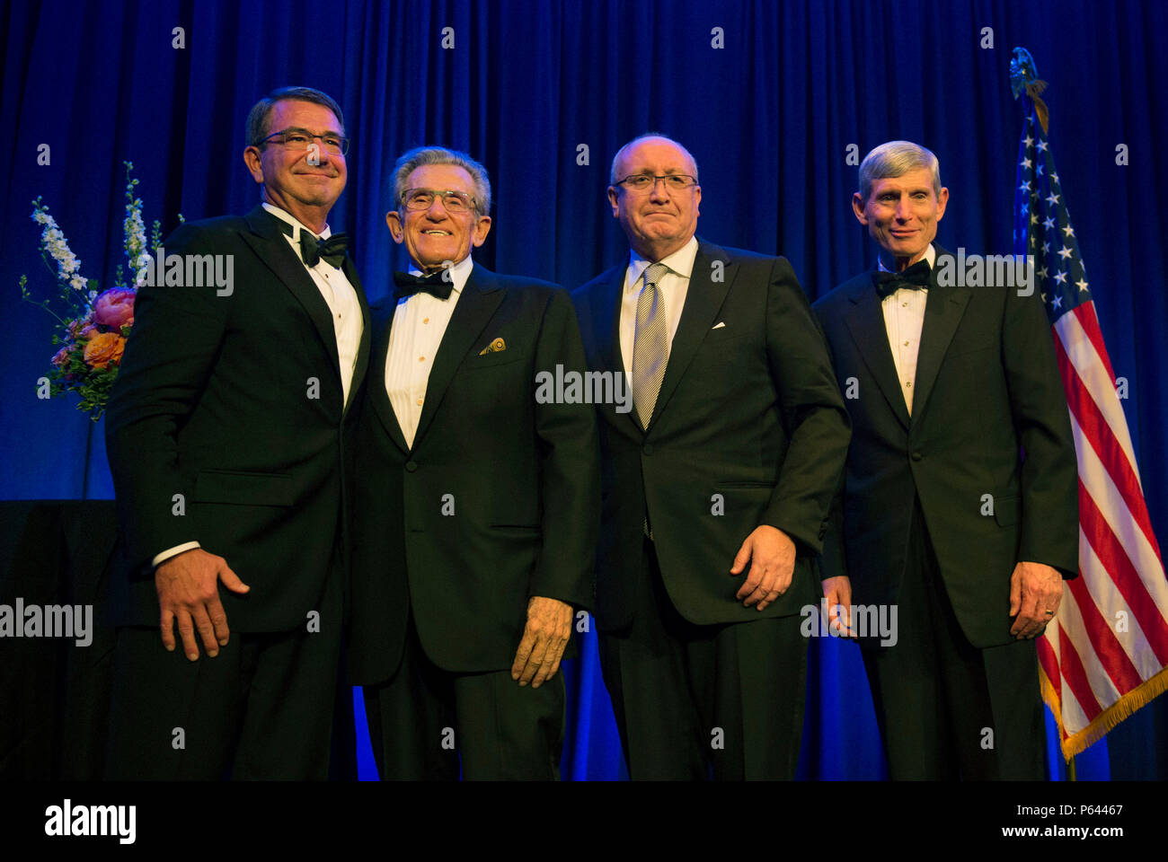 Secretary of Defense Ash Carter poses for a photo with Robert Belfer ...
