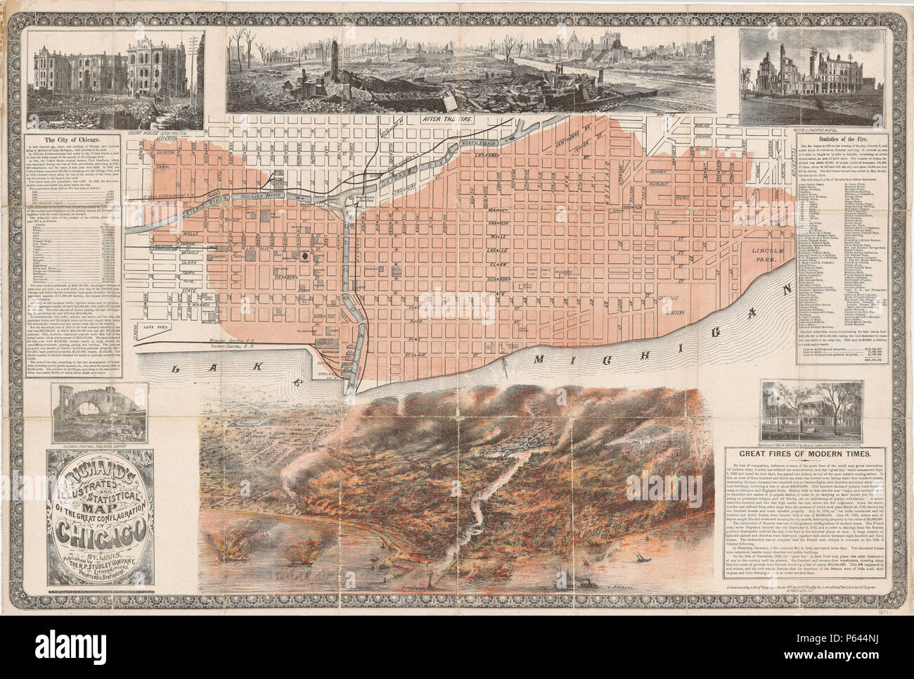 1871 Richard's map of the great conflagration in Chicago Stock Photo ...