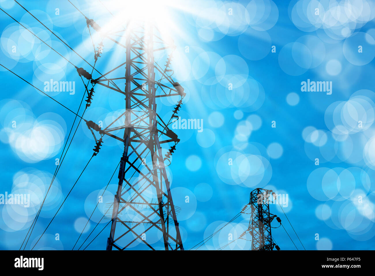 an image of a metal tower of Power Lines Stock Photo - Alamy