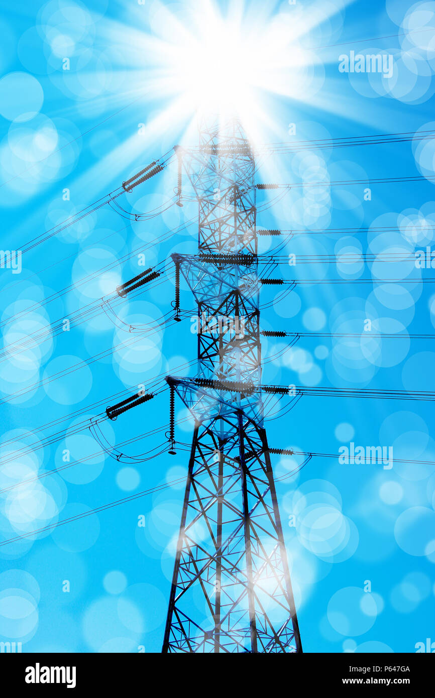 an image of a metal tower of Power Lines Stock Photo - Alamy