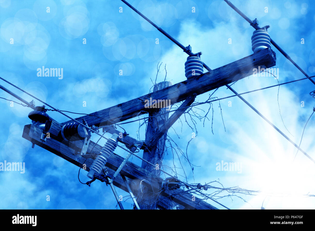 an image of a metal tower of Power Lines Stock Photo - Alamy