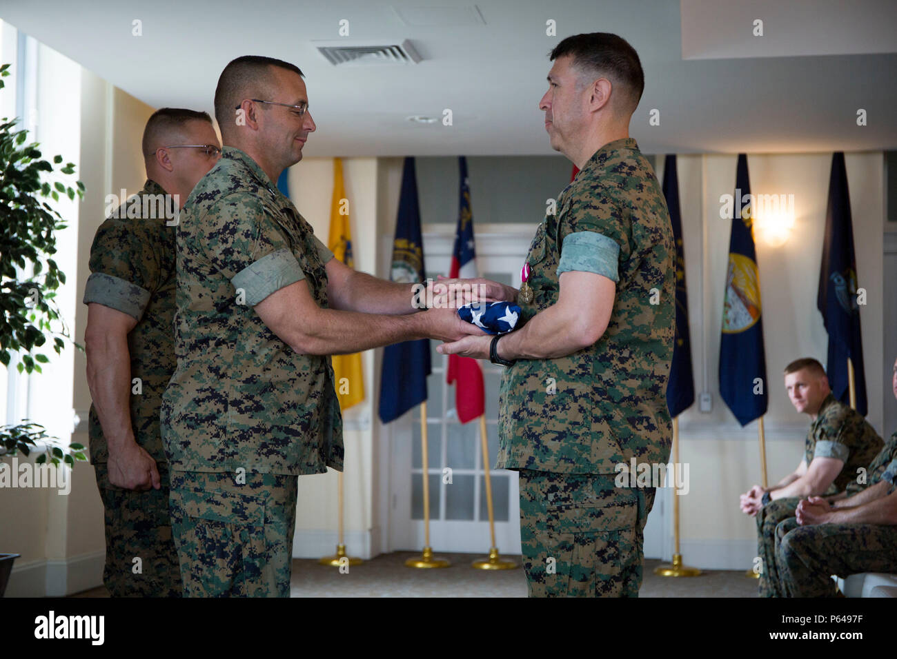 U.S. Marine Maj. Gabriel Leal, right, the School of Infantry-East (SOI ...