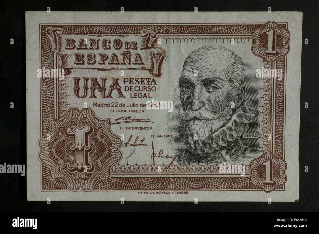 DINERO: BILLETE DE UNA PESETA DE 1953. ANVERSO: IMAGEN DEL MARQUES DE ...
