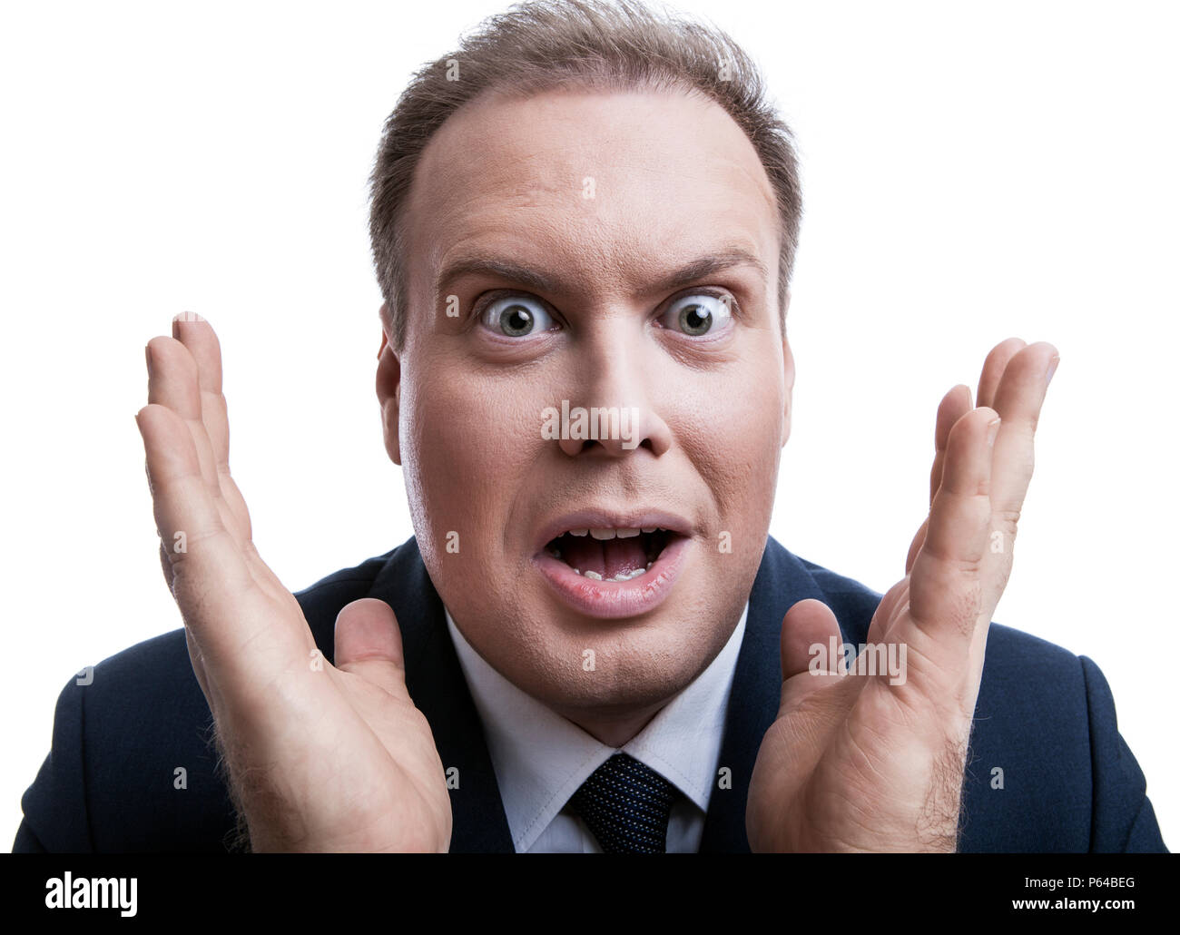 face horrified man on a white background Stock Photo - Alamy