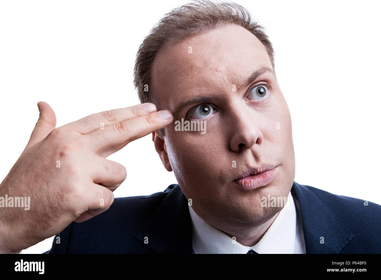 man shoots himself on a white background Stock Photo - Alamy