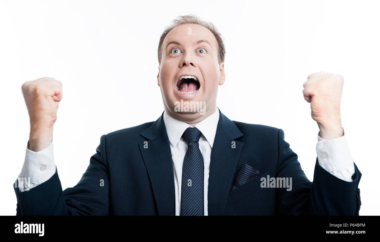 joyfully exclaiming man businessman on a white background Stock Photo ...