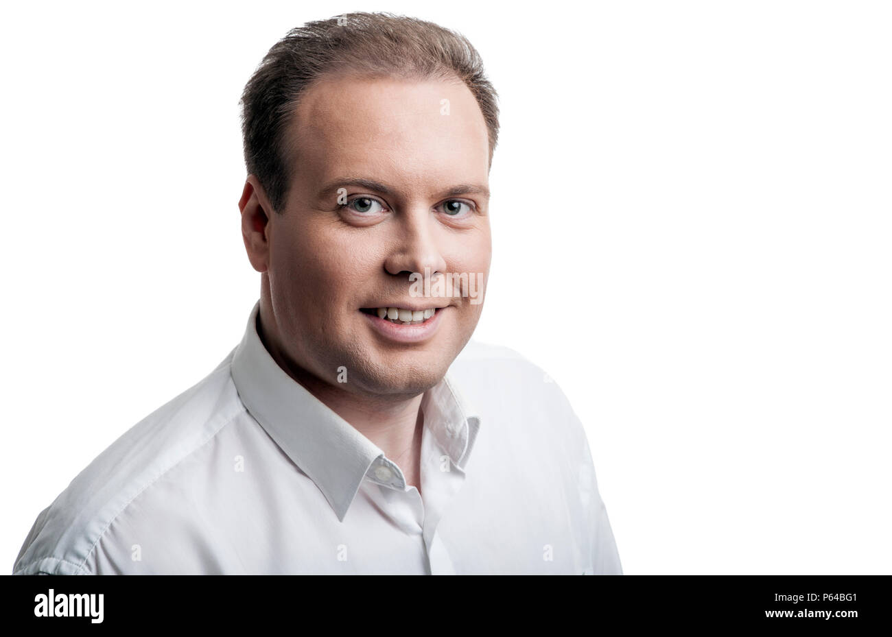 respectable man in a white shirt on a white background Stock Photo - Alamy