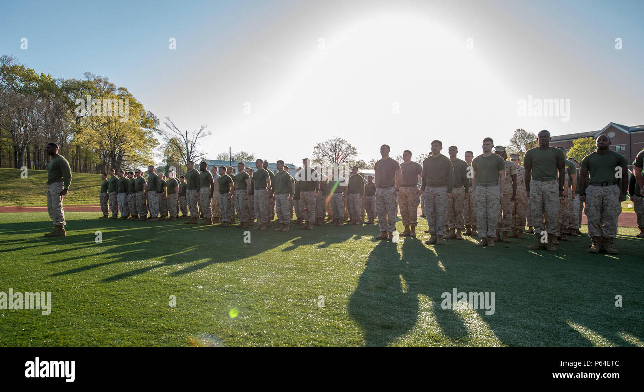 U.S. Marines stationed on Marine Corps Base Quantico (MCBQ) stand in ...