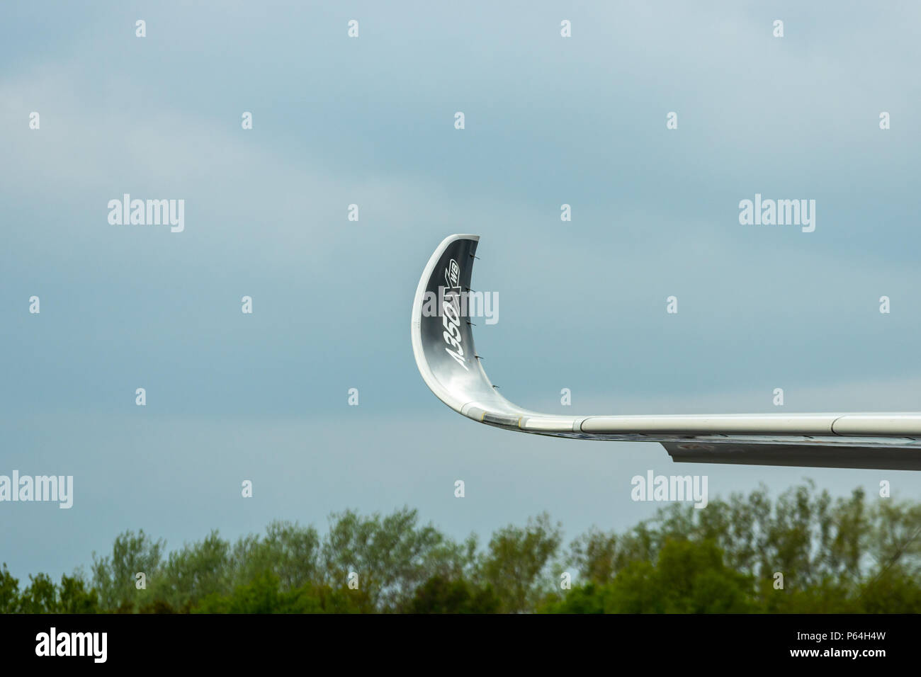 BERLIN, GERMANY - APRIL 25, 2018: Fragment of wing (Wingtip device) of ...
