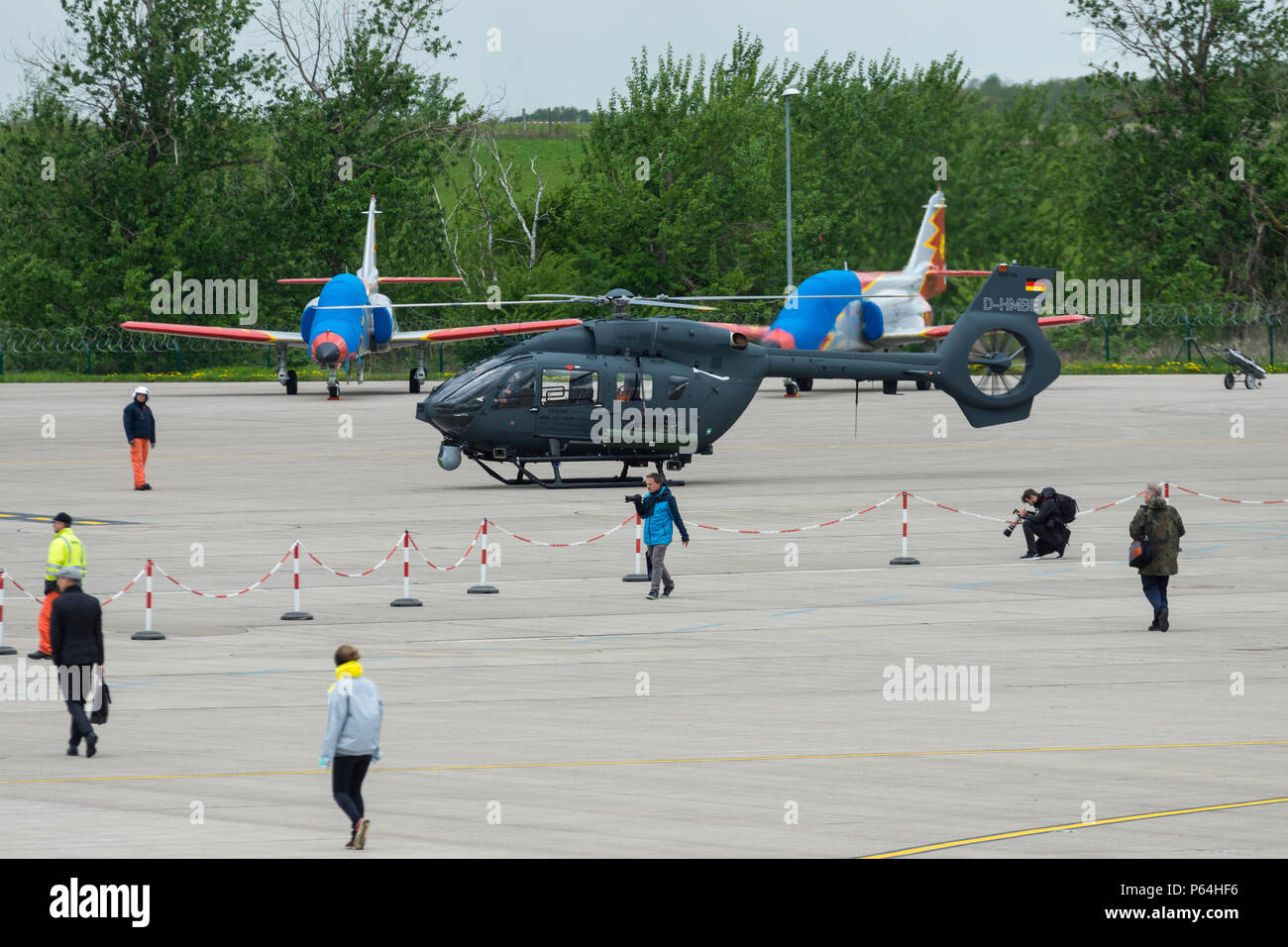 BERLIN, GERMANY - APRIL 26, 2018: Utility helicopter Airbus Helicopters H145M on the airfield ...