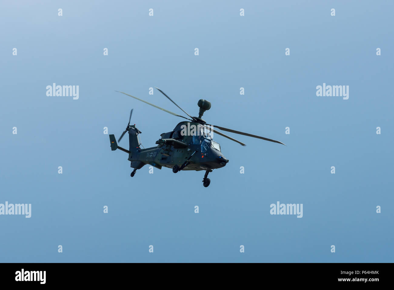 Demonstration flight of attack helicopter Eurocopter Tiger UHT. German ...