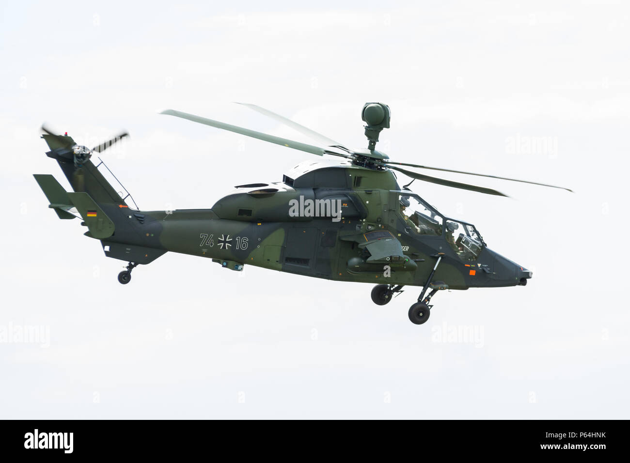 Demonstration flight of attack helicopter Eurocopter Tiger UHT. German ...