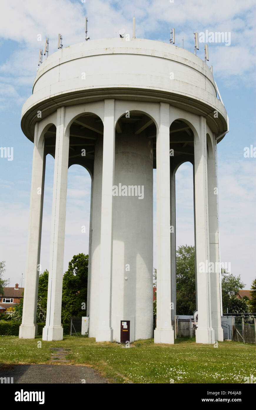 Water tower with mobile phone relays attached, Lowestoft, Suffolk, UK ...