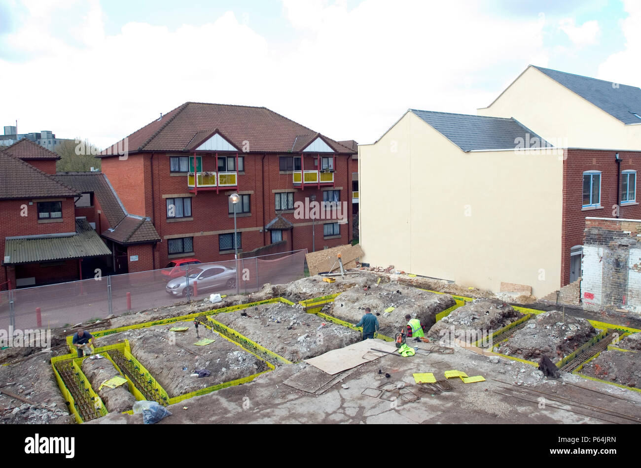 Groundwork for house building. Trench reinforced with steel Stock Photo ...