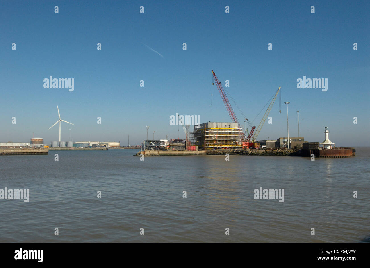 Oil and gas rig construction, offshore from Lowestoft, UK Stock Photo ...