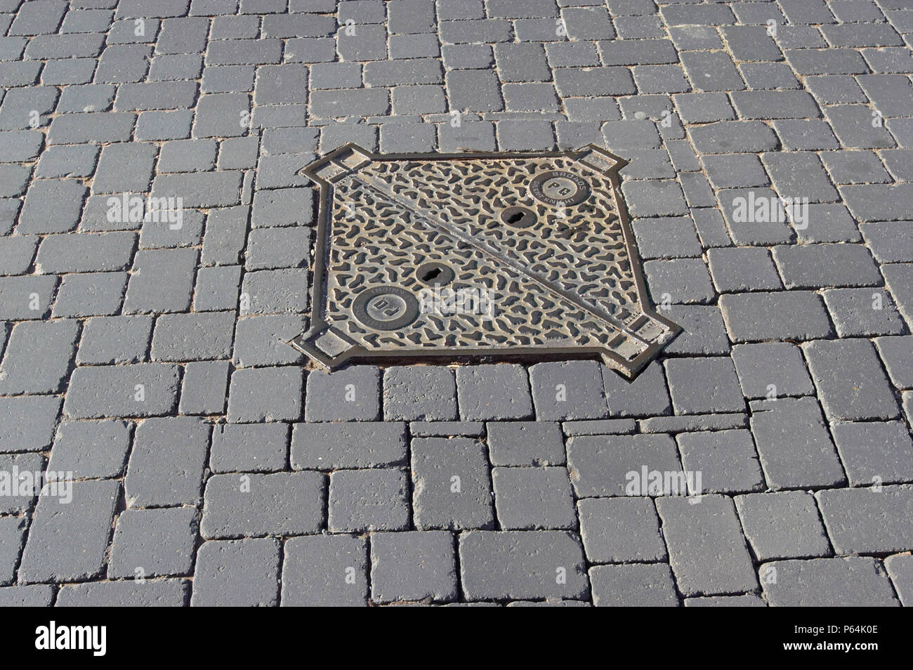 detail of manhole on pavement Stock Photo - Alamy