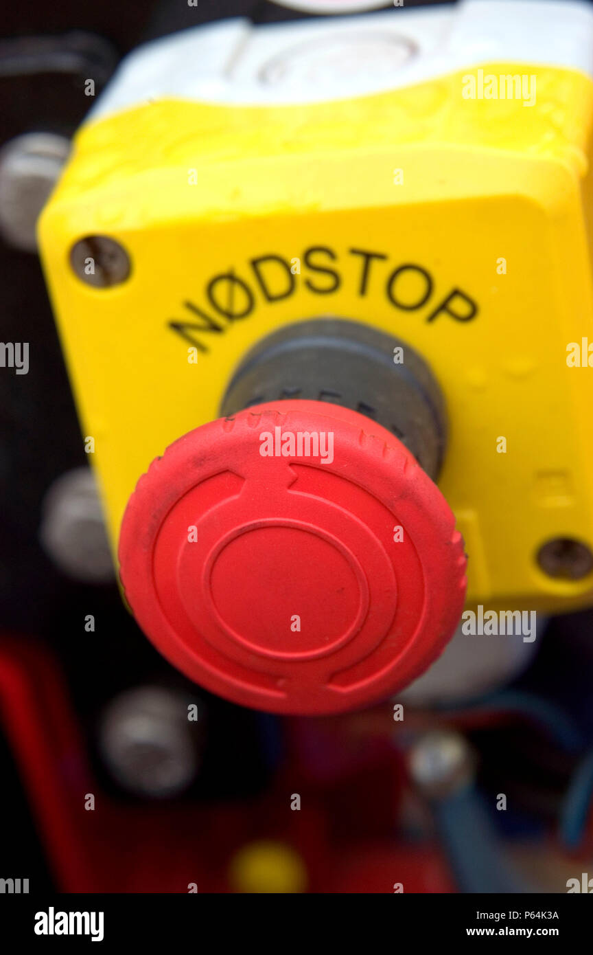 Panic button. Emergency stop on a construction machinery Stock Photo ...