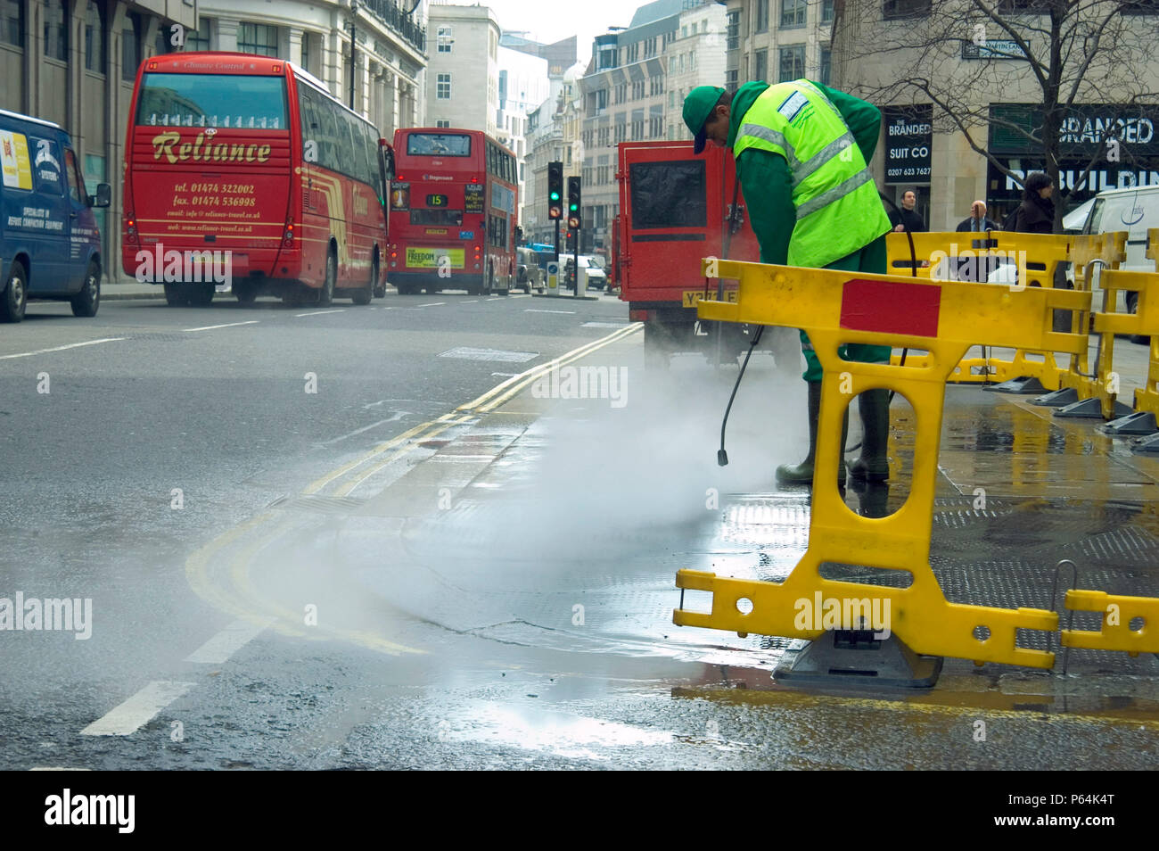 Water jetting, street cleaning Stock Photo - Alamy