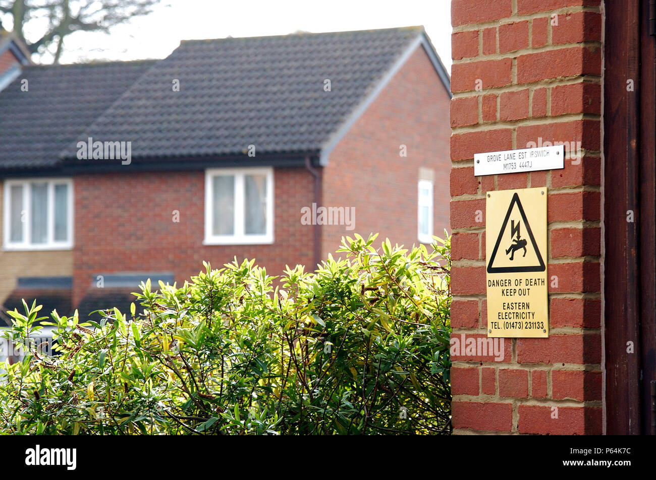 Safety warning sign in housing estate Stock Photo - Alamy