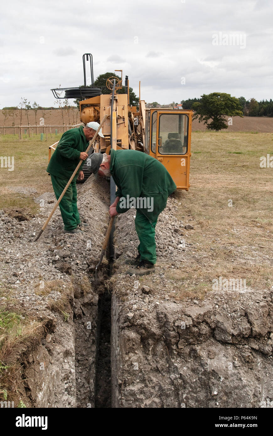 A trench dug for horizontal geothermal heat pump piping, Suffolk, UK ...