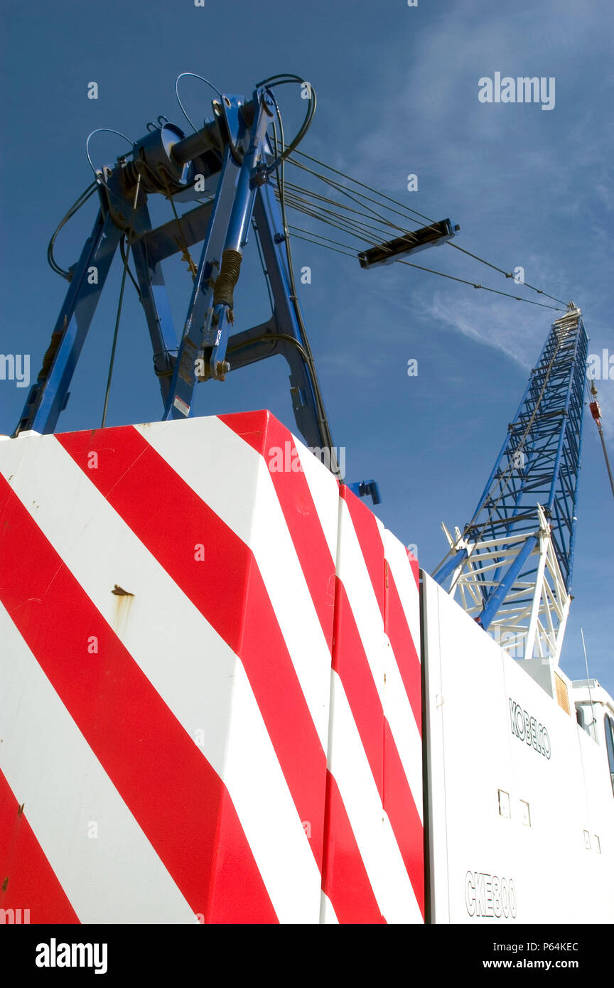 Rear view looking up the cables of a mobile crane Stock Photo - Alamy