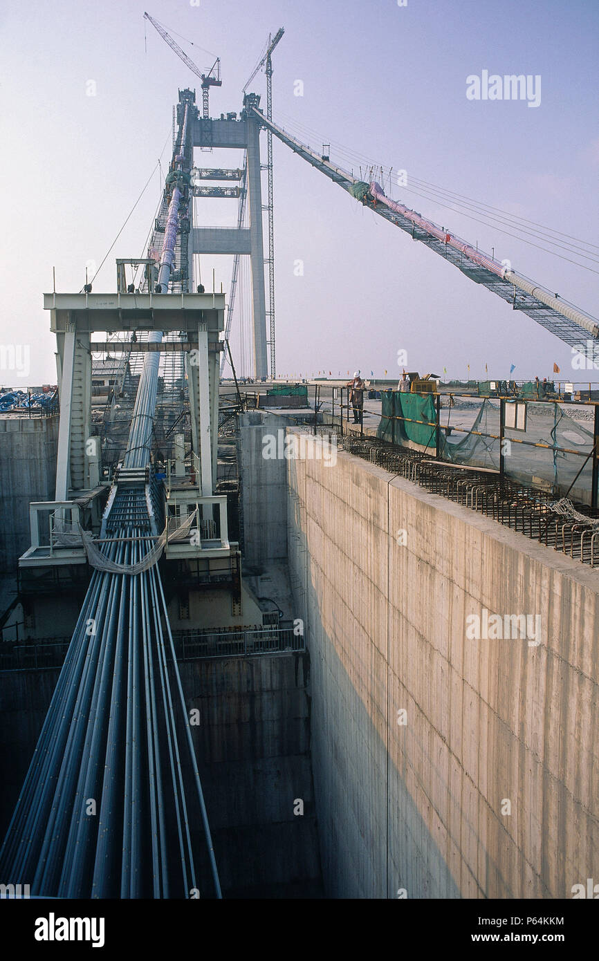Bridge engineering over the Yangtse river in Jiangyin, China Stock ...