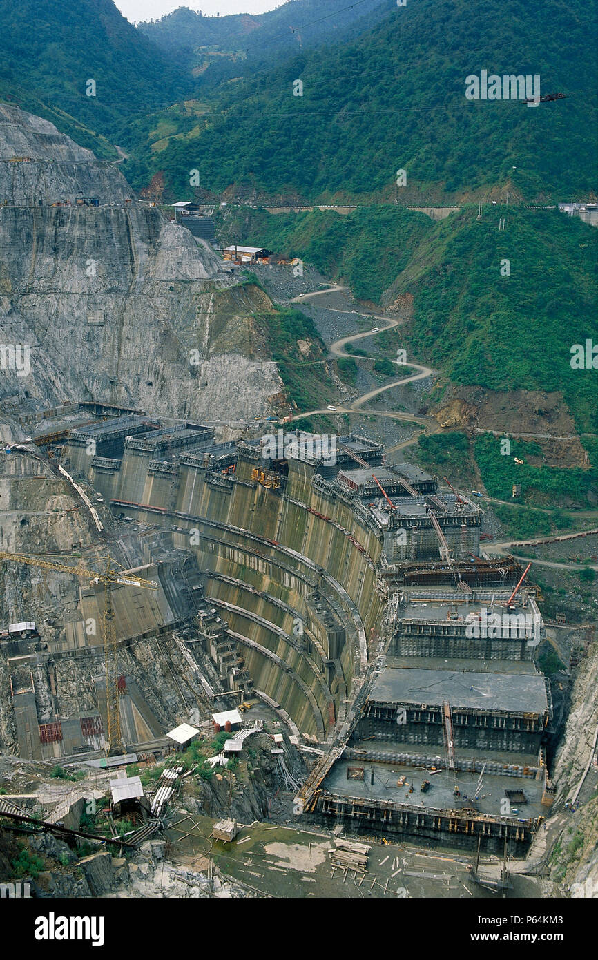 Ertan Double curved concrete arch dam. Upper Yangtse River. Szechuan ...