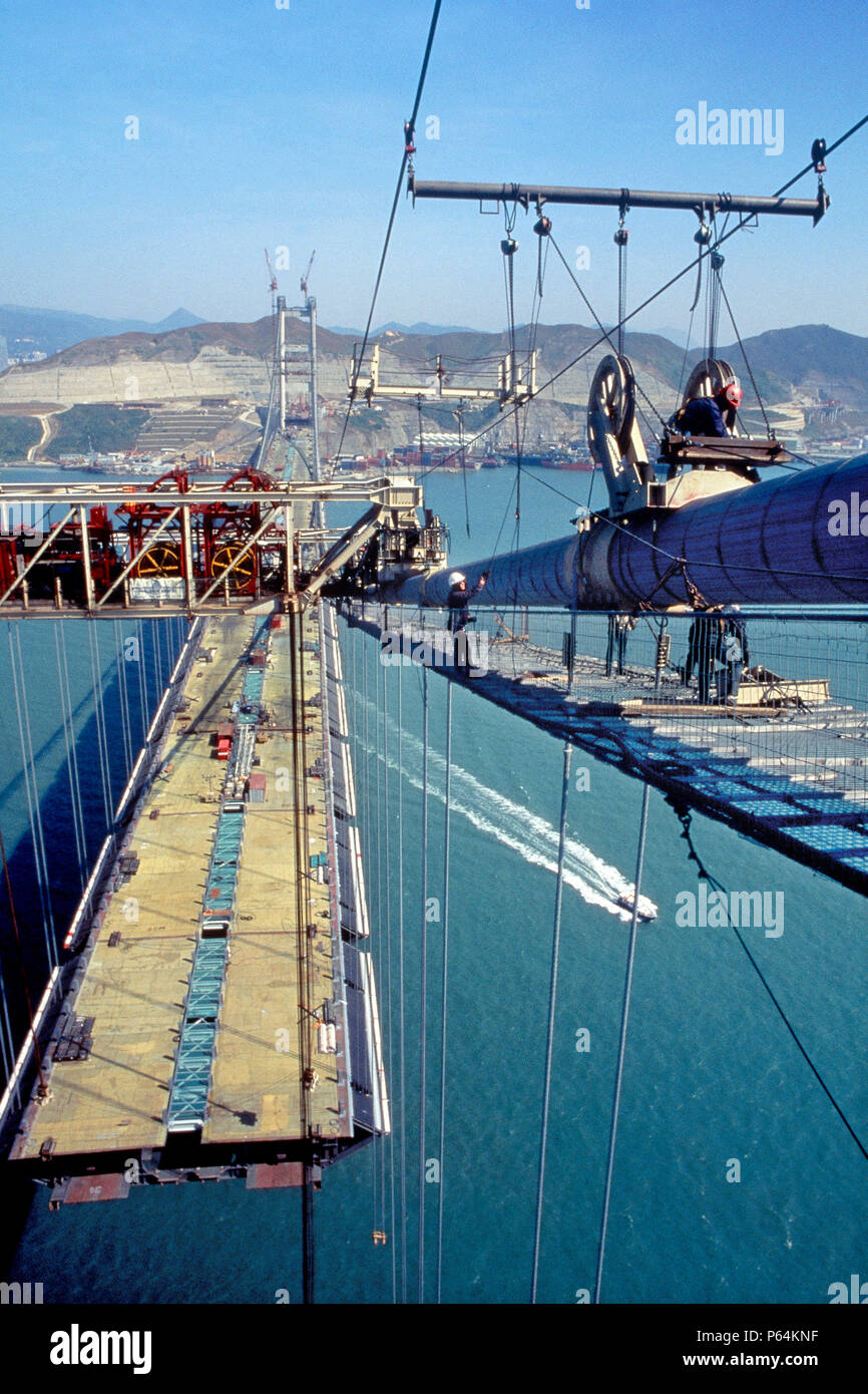 Tsing Ma suspension bridge. China. Constructed to link Hong Kong with ...
