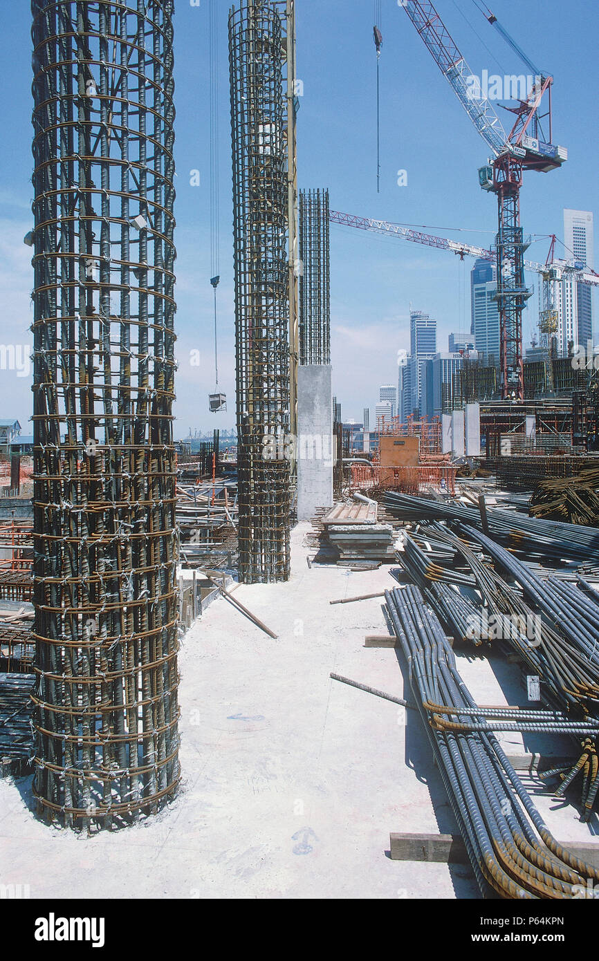 Reinforcement awaits concreting for columns on the Singapore Arts ...