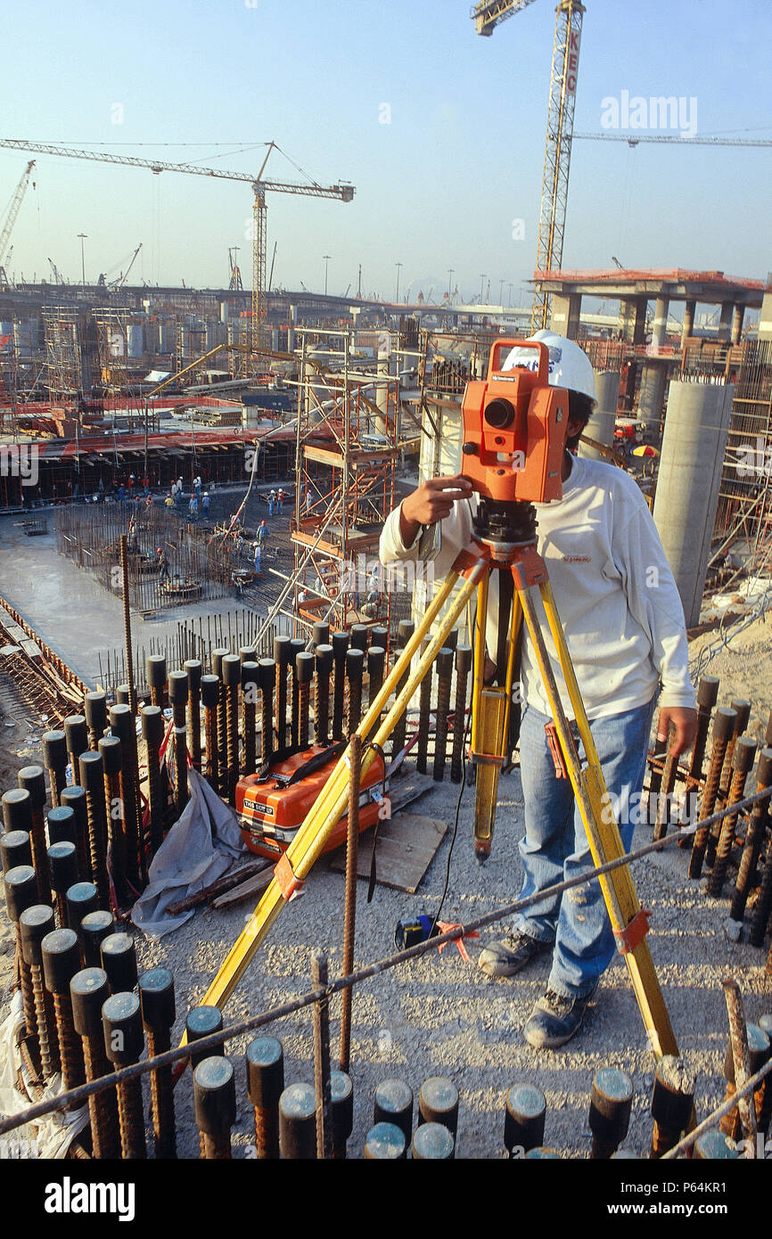 Operating total station on large civil engineering site, Hong Kong ...
