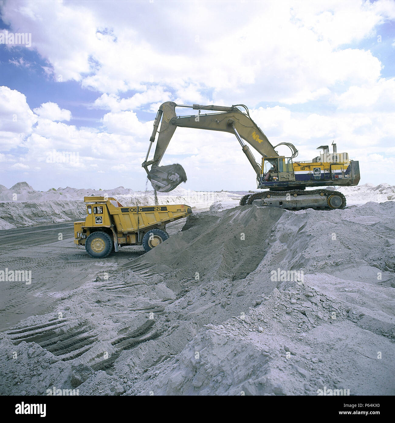 Komatsu PC1000 crawler excavator. Volcanic Ash. Mount Pinatubo volcano ...