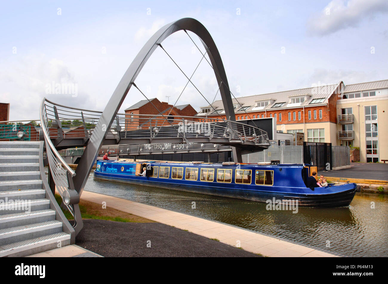 A footbridge leading to Electric Wharf, a contemporary studio flat ...