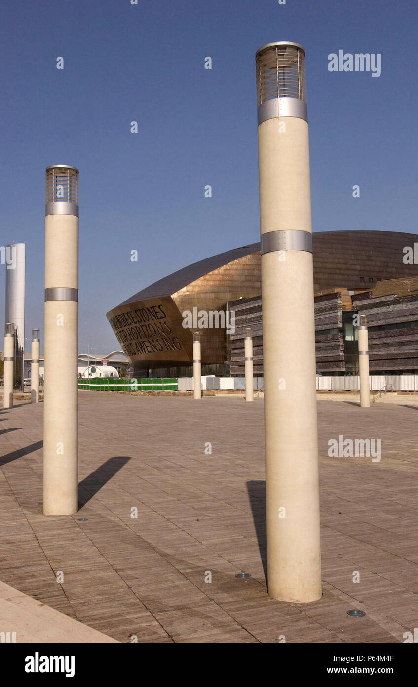 Designed and built in Wales, the Wales Millennium Centre on Cardiff Bay ...