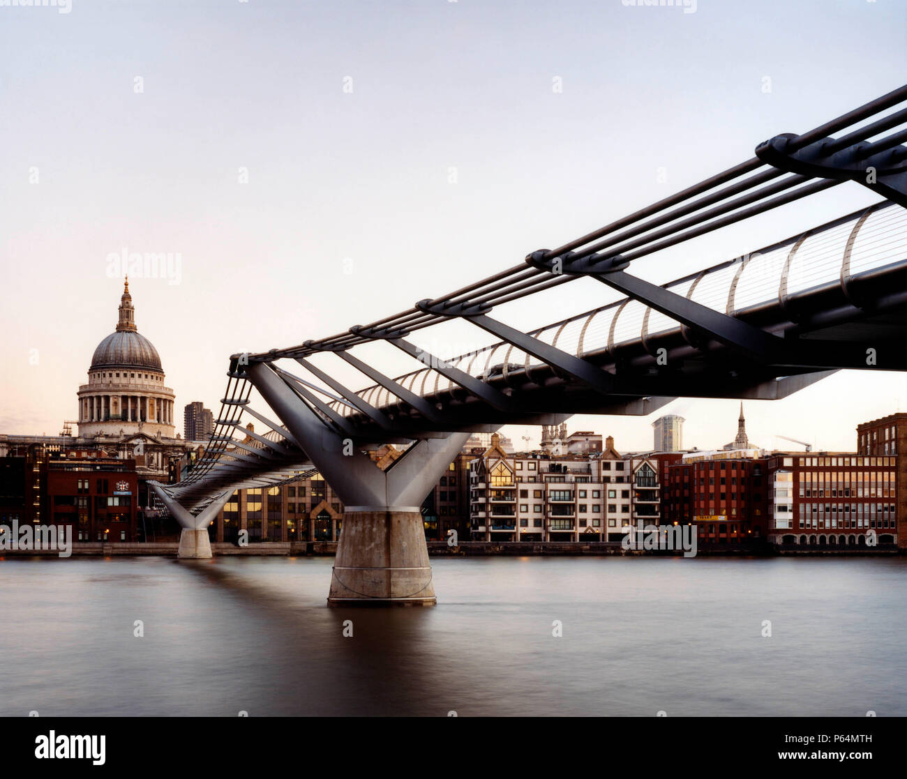 Millennium Bridge with St Pauls Cathedral in background, London, United ...