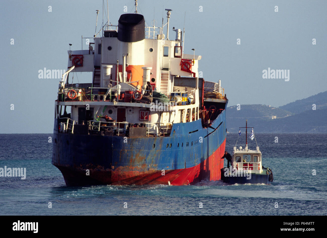 Greek Merchant ship leaving Corinth (Korinthos Canal), Greece Stock ...