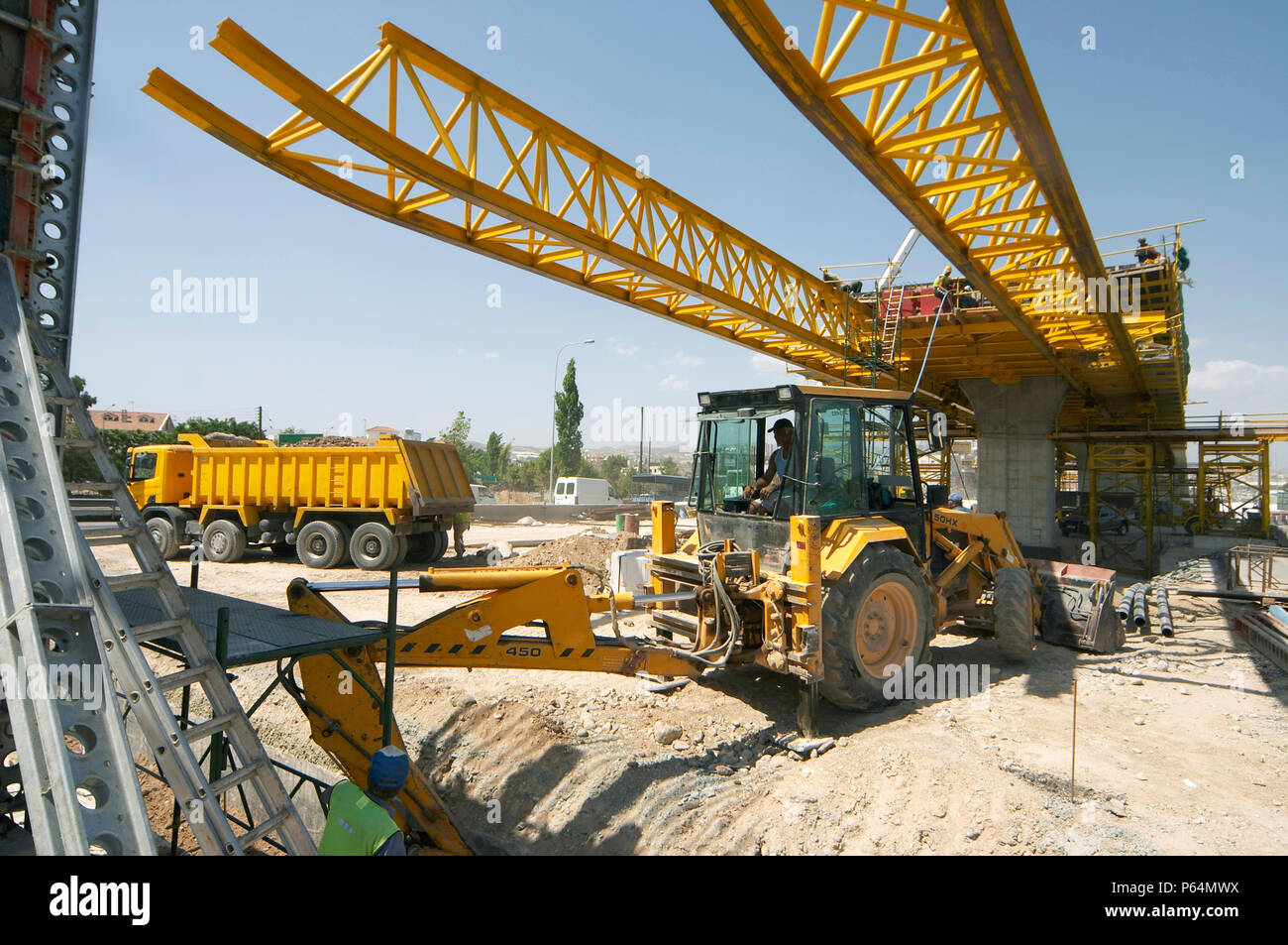 Civil Engineering plant and workers on Bridge construction, Limassol ...