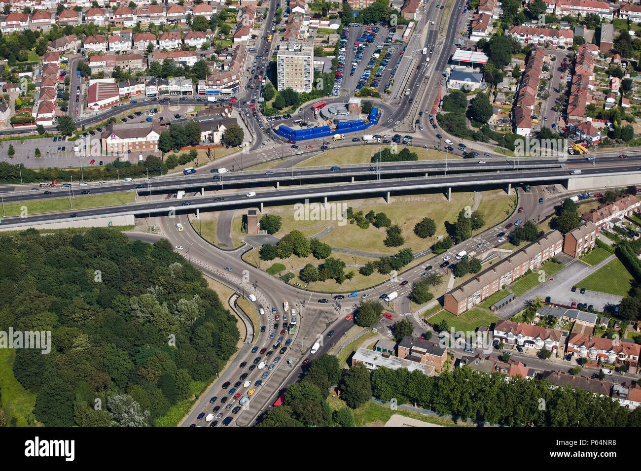 Aerial View of Motorway Road junction Stock Photo - Alamy