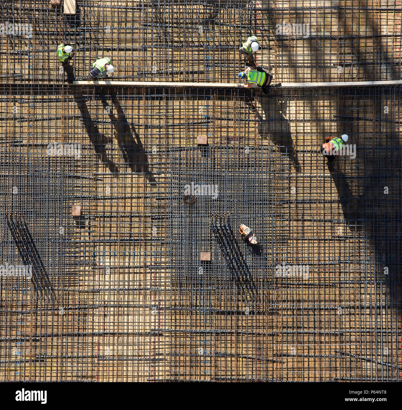 Rebar mesh set for formwork, aerial view Stock Photo - Alamy